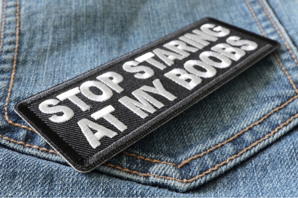 Stop Staring at my Boobs Patch, Saying Patches by Ivamis Patches