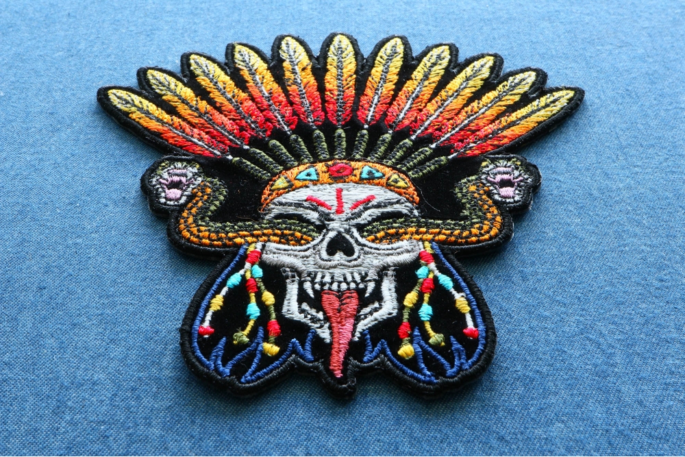 Snake Eye Skull and Feathers Patch, Biker Skull Patches by Ivamis Patches