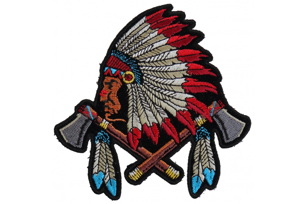 Small Indian Iron On Patch With Battle Axes and Feathers by Ivamis Patches