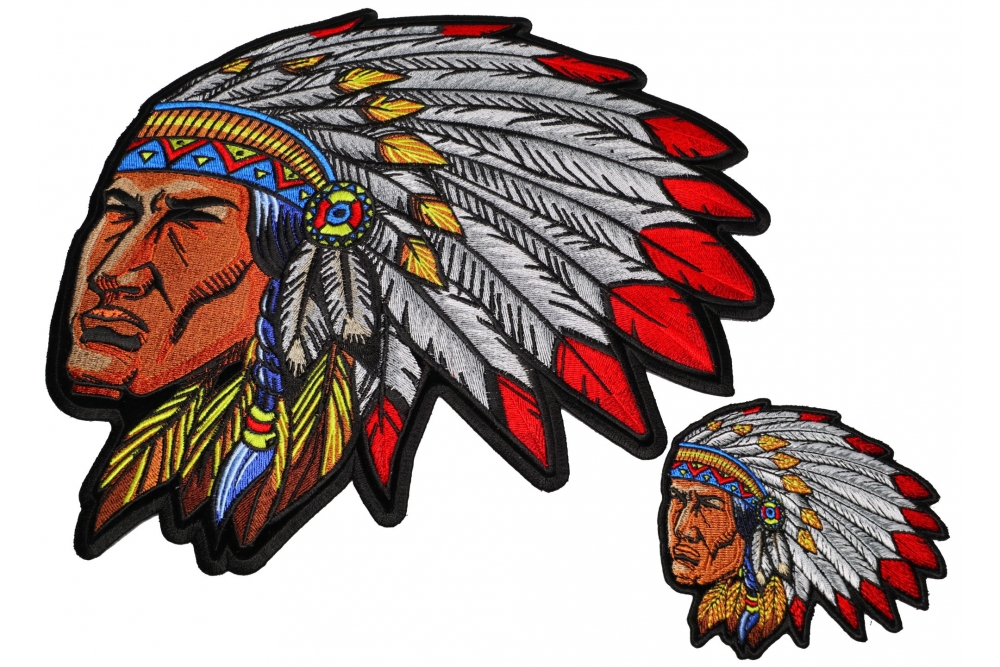 Set of 2 Small and Large Indian with Headdress Patches by Ivamis Patches