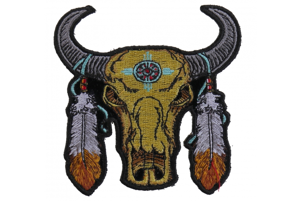 Small Buffalo Head Feathers - Embroidered Iron On Patch | Embroidered ...