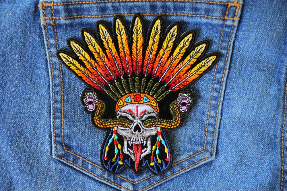 Snake Eye Skull and Feathers Patch, Biker Skull Patches by Ivamis Patches