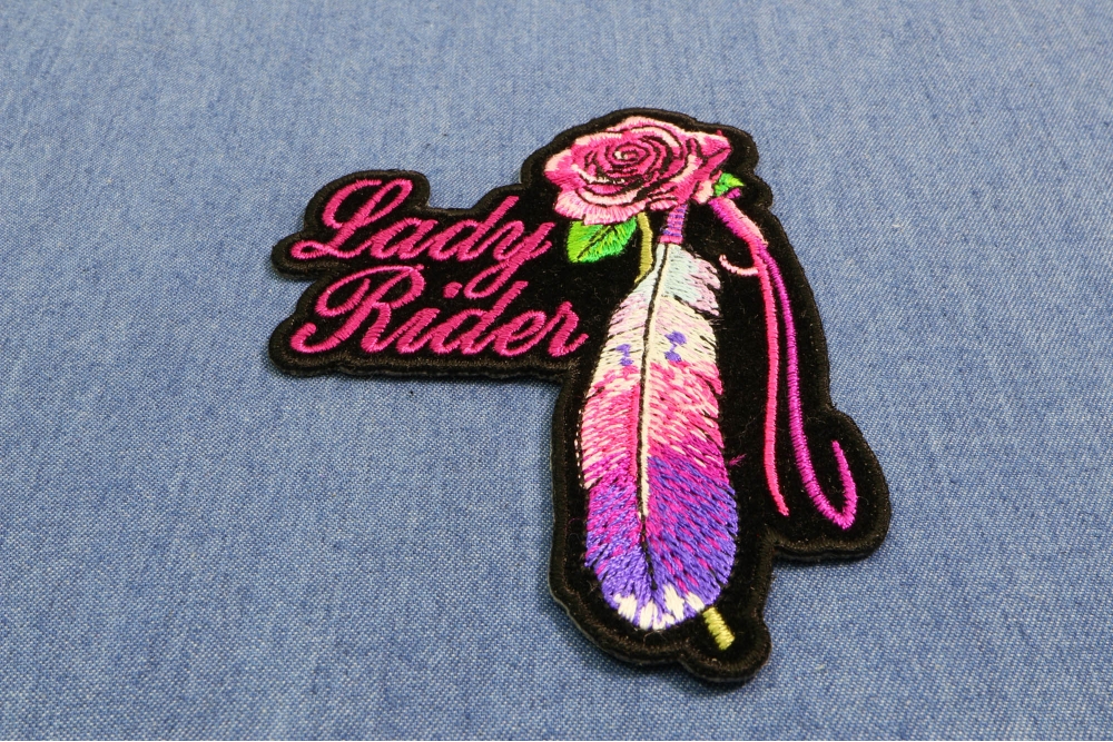 Lady Rider With Purple Rose and Feather Vertical Small Patch ...