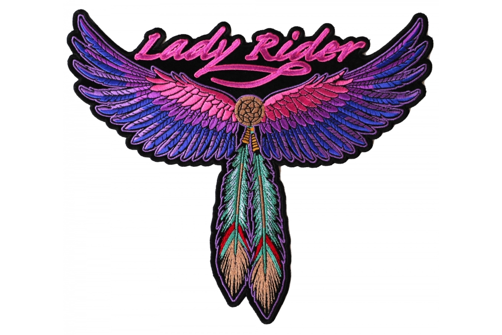 Large Lady Rider Patch for Back of Jackets with Feathers by Ivamis Patches
