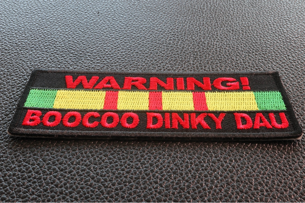 Warning Boocoo Dinky Dau Patch, Military Saying Patches by Ivamis Patches