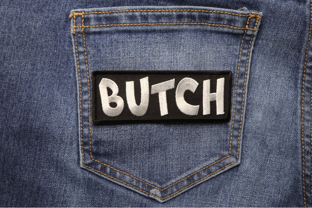 BUTCH Funny Iron on Patch shown on jeans