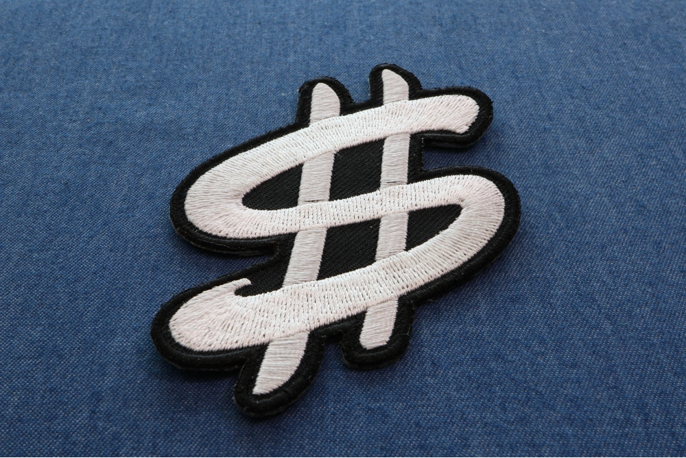 Iron On White Dollar Sign Patch | Embroidered Patches by Ivamis Patches