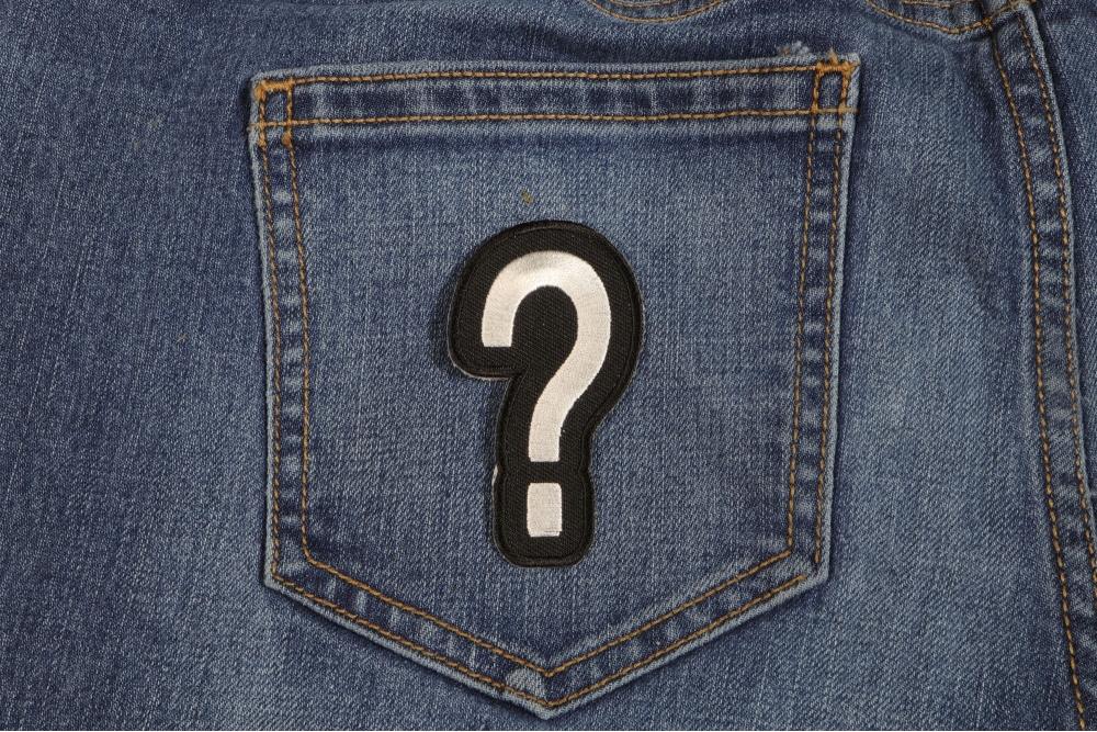 Question Mark Patch shown on jeans