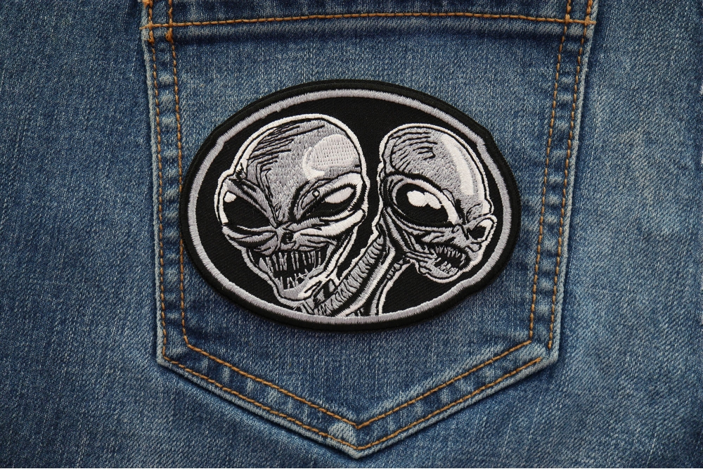 Two Aliens Patch - Iron on Novelty Patches by Ivamis Patches