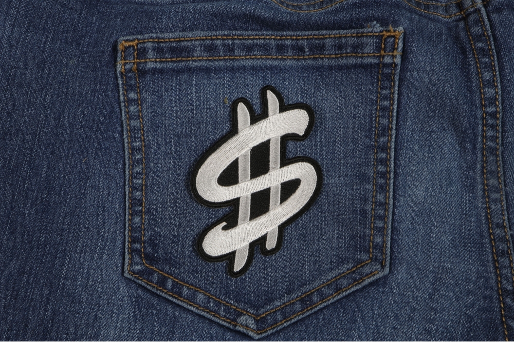 Iron On White Dollar Sign Patch | Embroidered Patches by Ivamis Patches