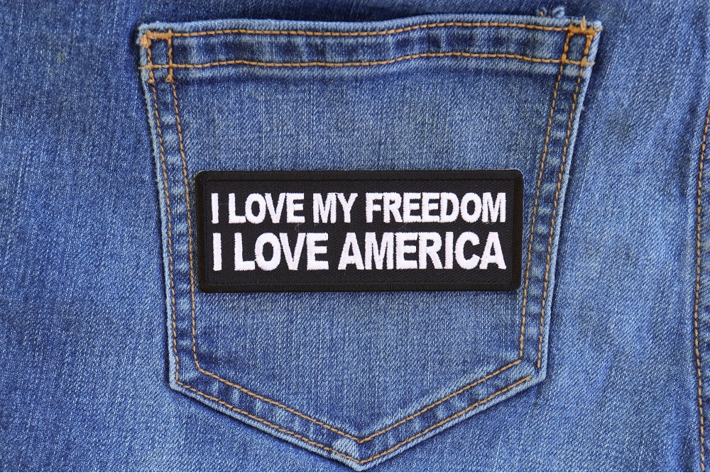 I love my Freedom I love America Patch shown on jeans