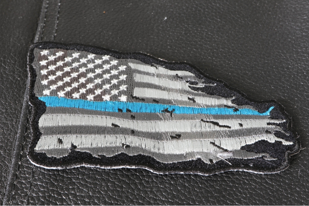 Thin Blue Line American Tattered Flag Patch by Ivamis Patches