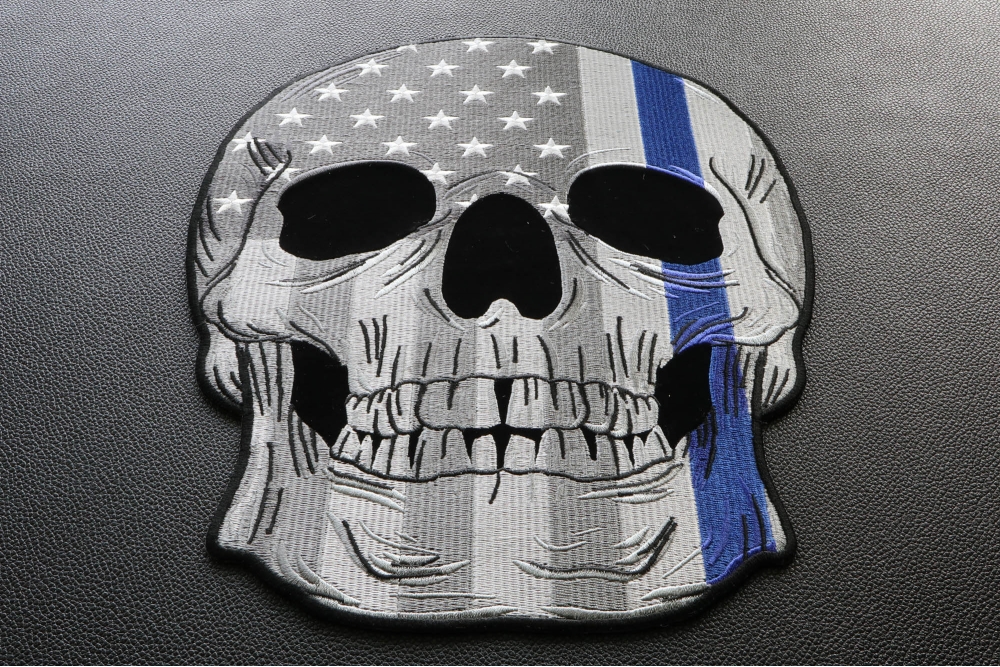 Large American Flag Blue Line Skull Patch for Back of Biker Vests by ...