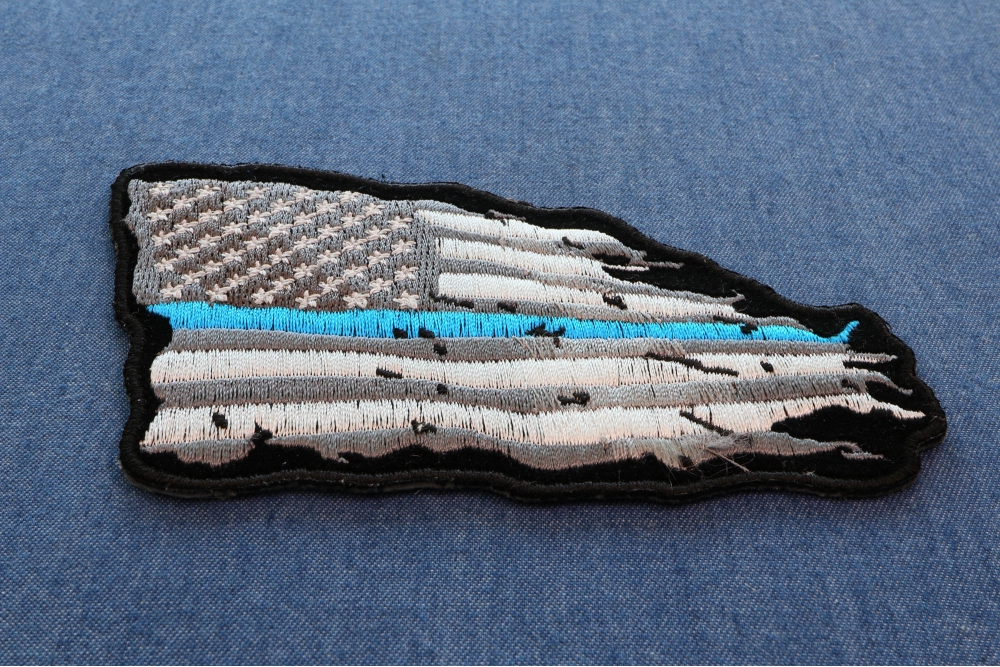 Thin Blue Line American Tattered Flag Patch by Ivamis Patches