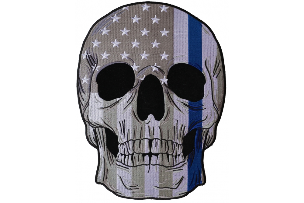 Large American Flag Blue Line Skull Patch for Back of Biker Vests by ...
