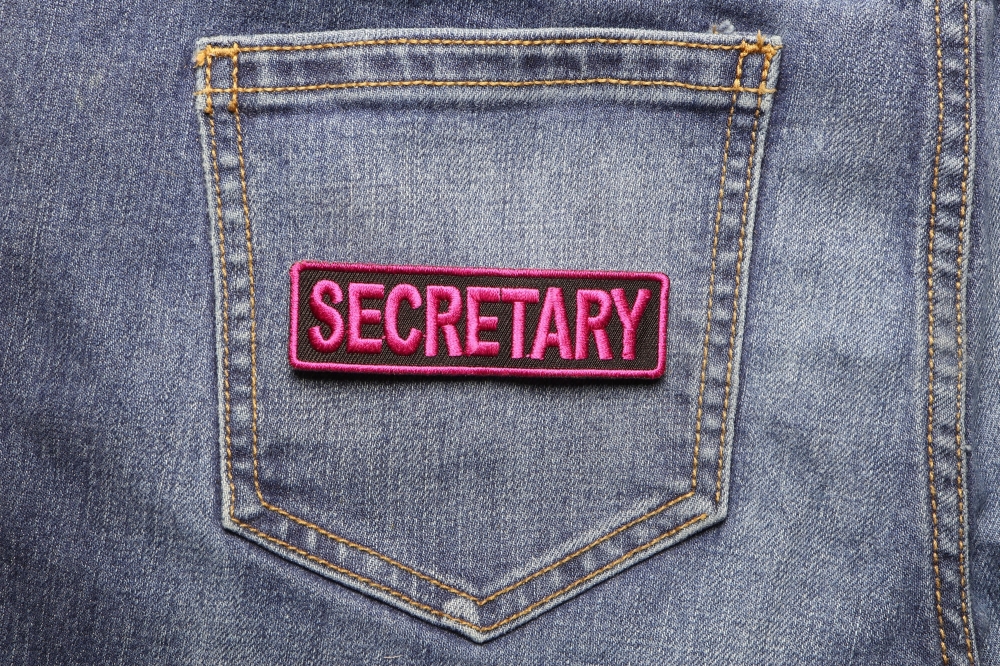 Secretary Patch 3.5 Inch Pink shown on jeans