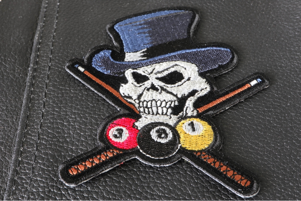 Skull and Pool Sticks Patch, Biker Skull Patches by Ivamis Patches