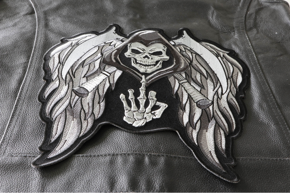 Skull Middle Finger Wings and Sickles Patch, Large Skull Patches for ...