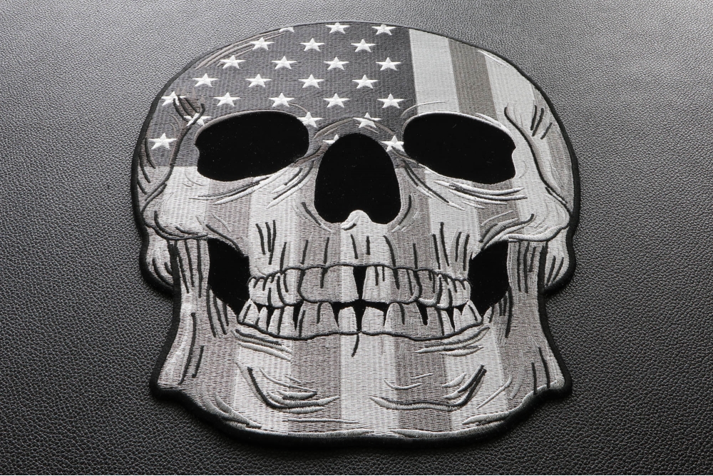 Large American Flag Skull Patch for Back of Biker Vests - Gray by ...