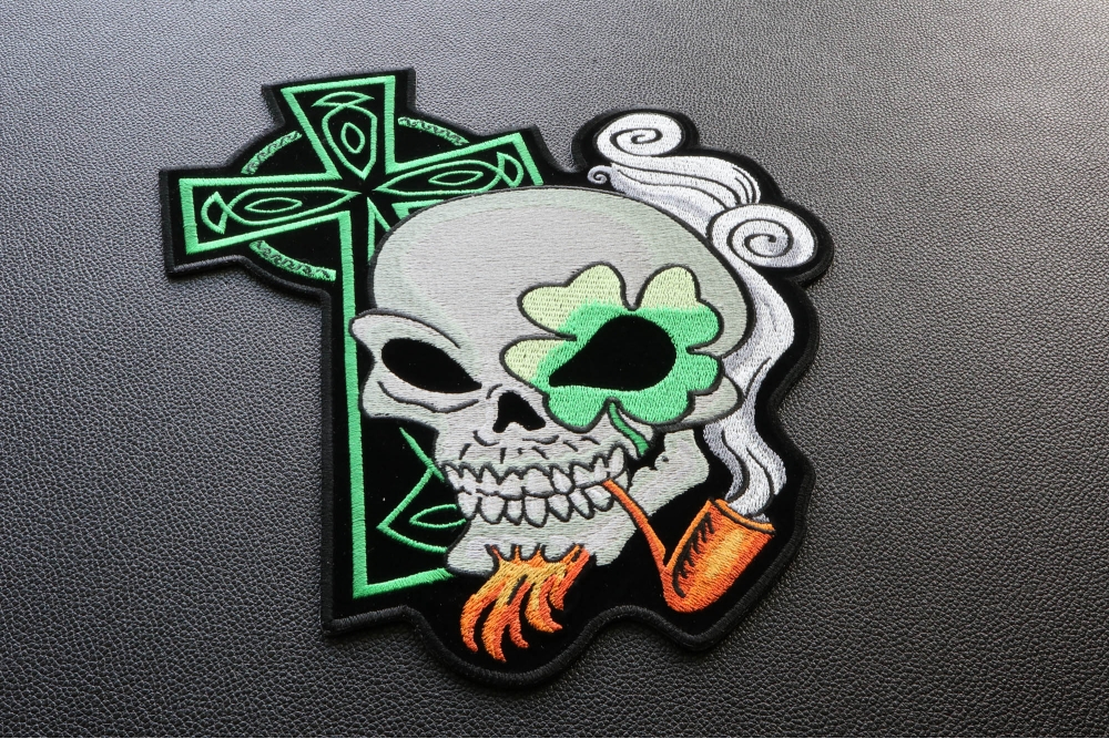 Large Irish Skull Patch for Back of Biker Vests by Ivamis Patches