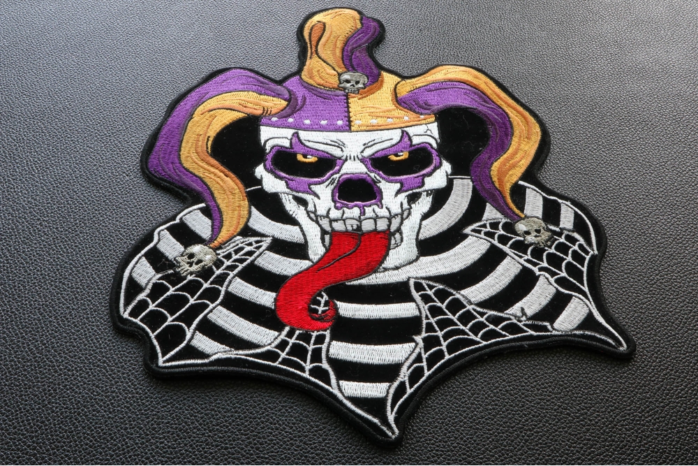 Large Jester Skull with Tongue Patch in Purple and Yellow by Ivamis Patches