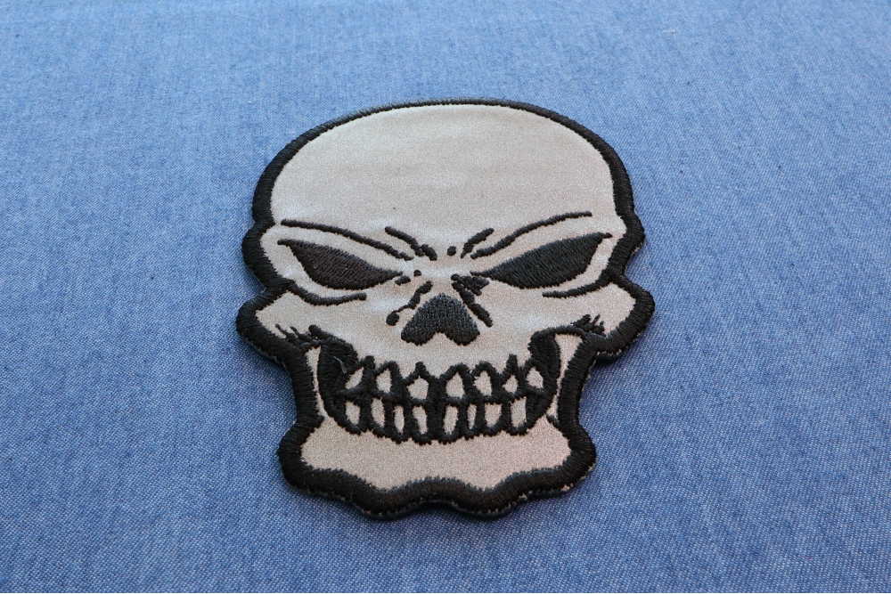 Reflective Skull Patch, Biker Skull Patches by Ivamis Patches