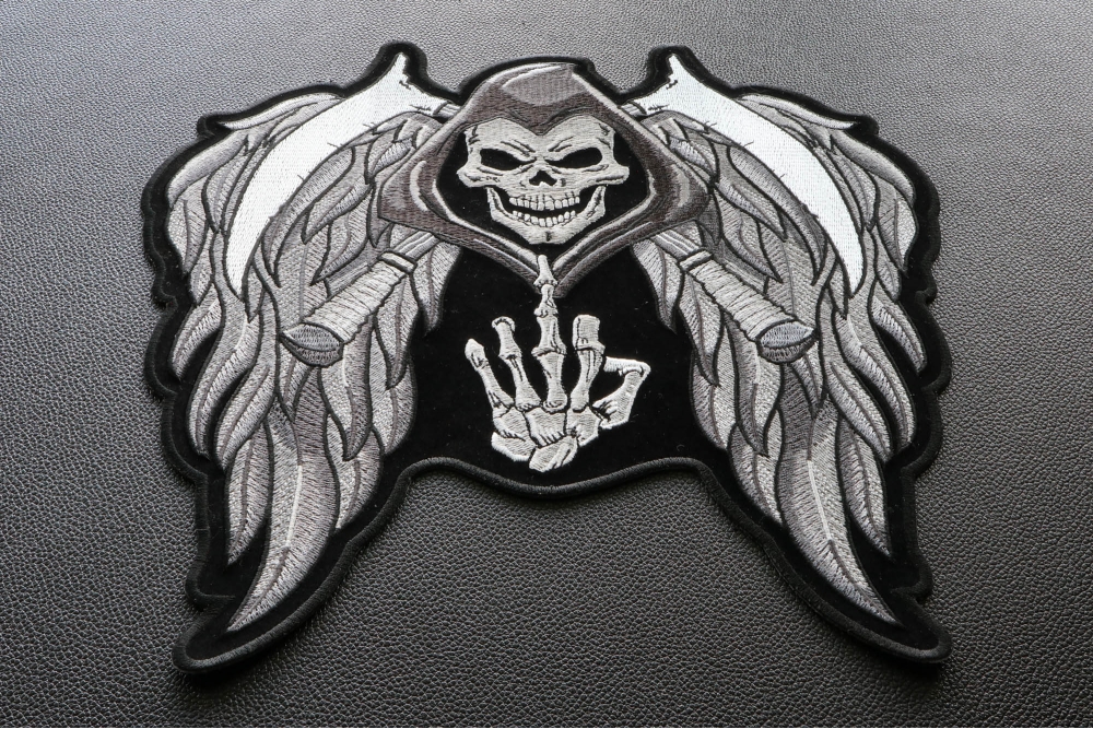 Skull Middle Finger Wings and Sickles Patch, Large Skull Patches for ...