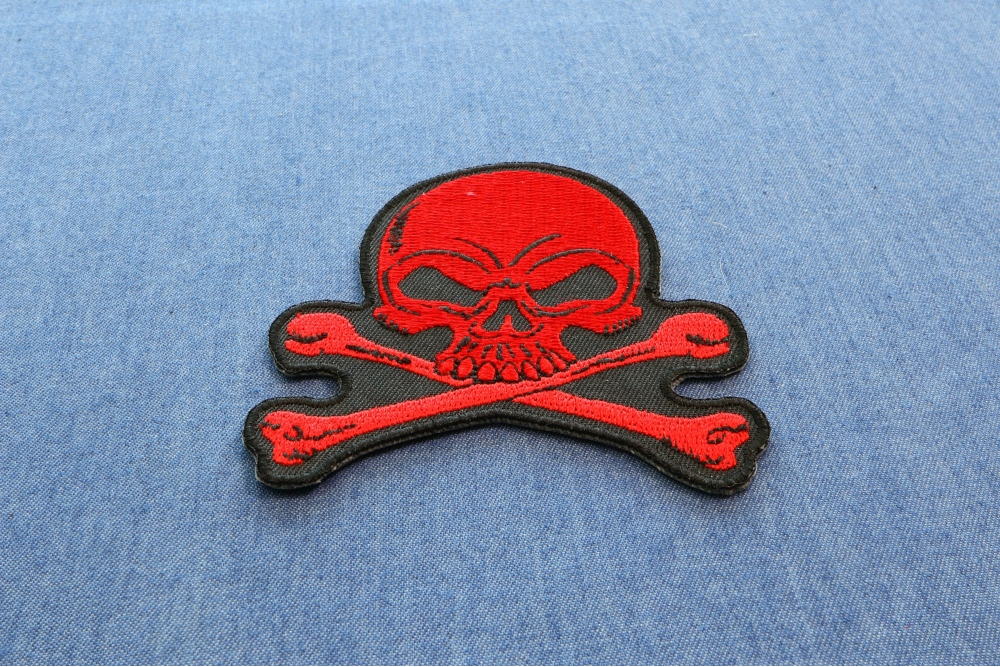 Red Skull and Crossbones Patch, Biker Skull Patches by Ivamis Patches