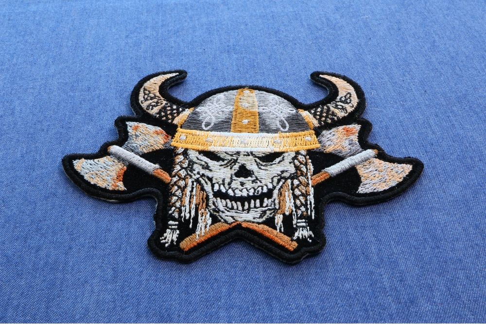 Viking Skull With Axes and Horn Helmet Small Patch by Ivamis Patches