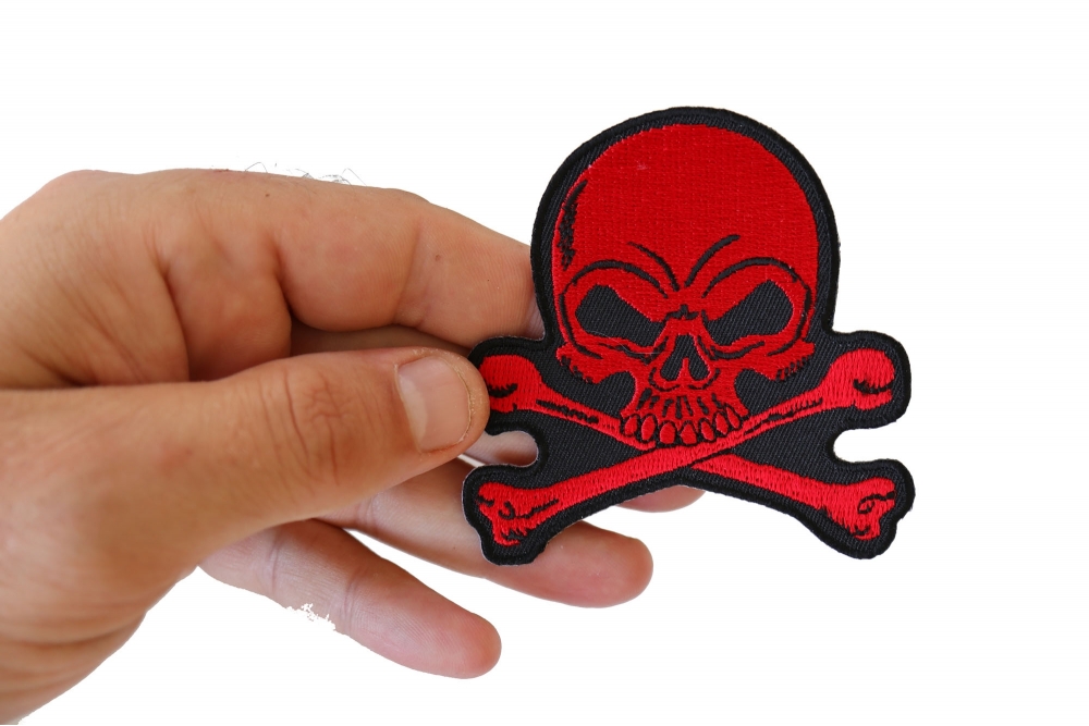 Red Skull and Crossbones Patch, Biker Skull Patches by Ivamis Patches