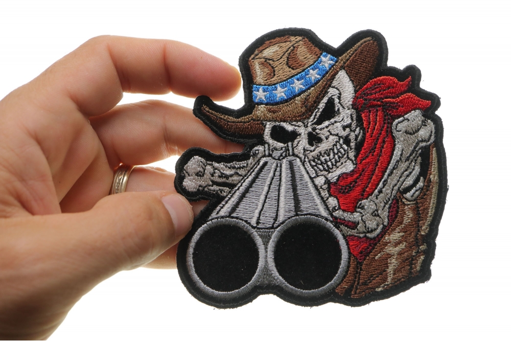 Shotgun Skull Cowboy Patch, Biker Skull Patches by Ivamis Patches