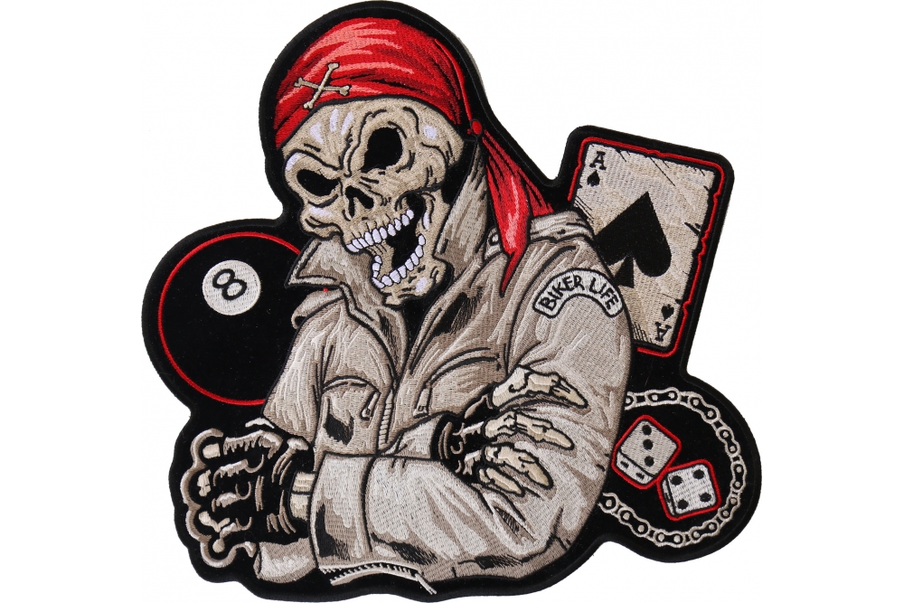 Large Biker Guy Patch for Jackets with Aces 8-Ball and Dice by Ivamis ...