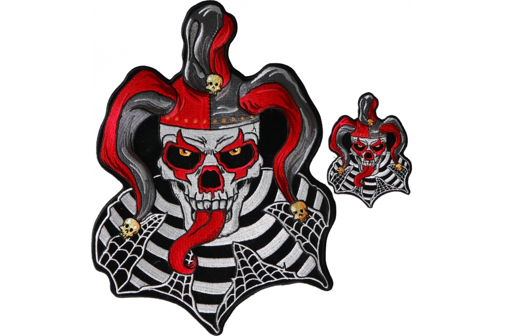 Jester Skull Patch Set of Small and Large in Red and Gray by Ivamis Patches