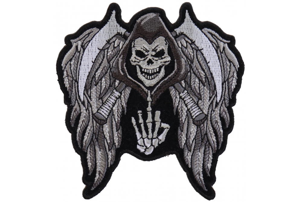 Reaper Skull Wings Middle Finger Patch, Biker Skull Patches by Ivamis ...