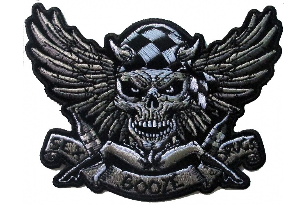 Biker Skull Patch for Sewing or Ironing on to Jackets by Ivamis Patches