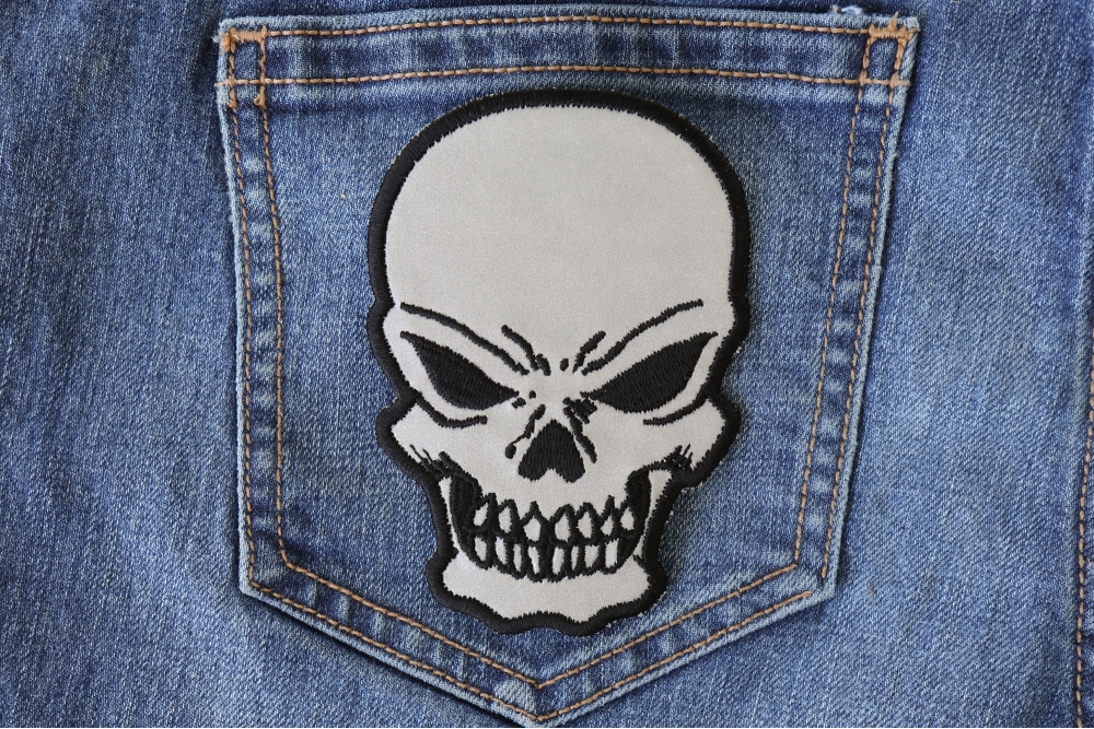 Reflective Skull Patch, Biker Skull Patches by Ivamis Patches