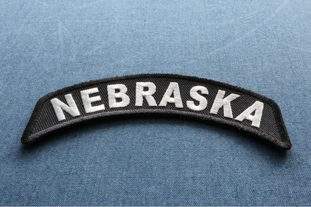 Nebraska State Embroidered Small Iron On Rocker Patch by Ivamis Patches