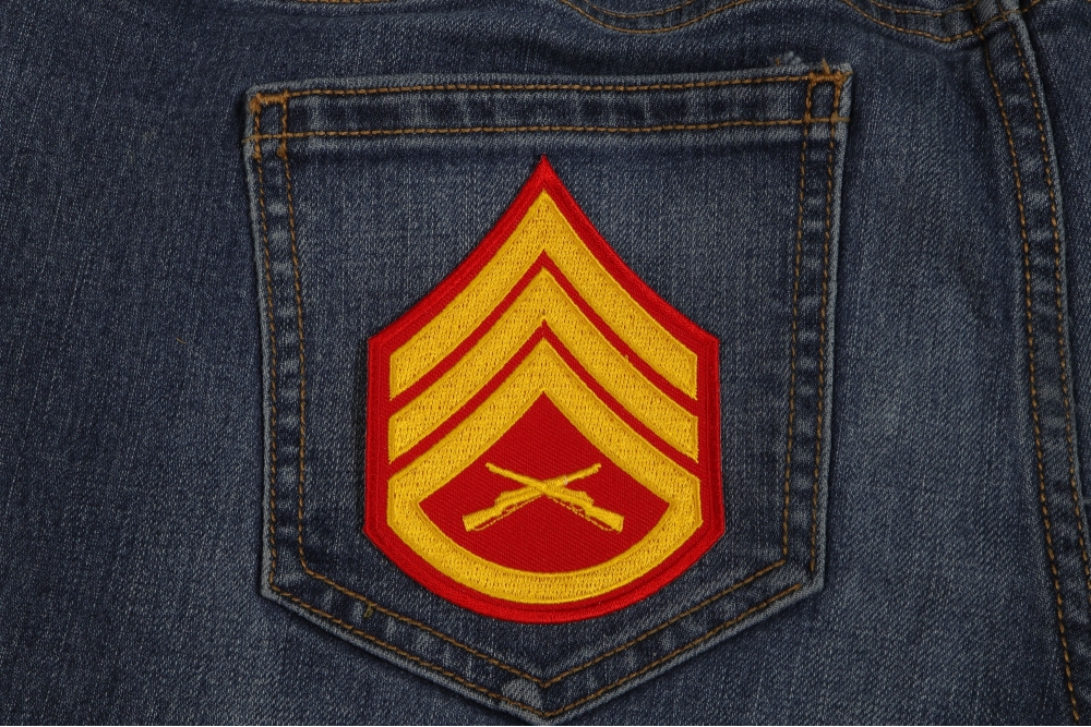 Staff Sergeant Red Patch shown on jeans