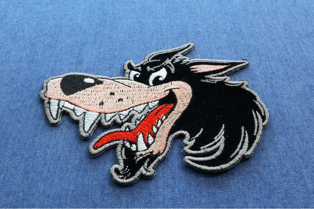 Small Iron On Wolf Patch -Cartoon Looking | Embroidered Patches by ...