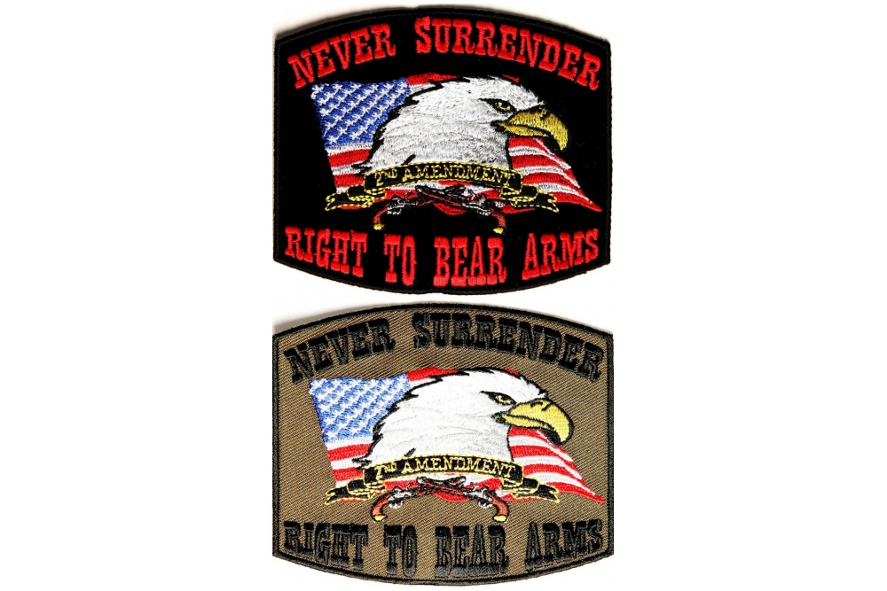 2nd Amendment Support Patches Set Of 2 NEVER SURRENDER RIGHT TO BEAR ...