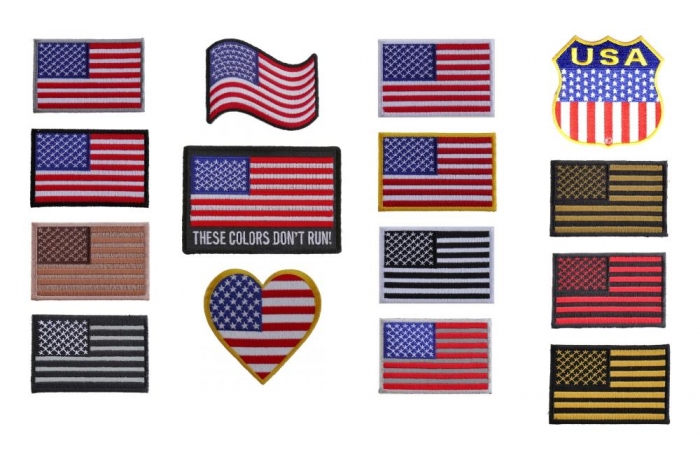 American Flag Patches Assortment -15 Embroidered Small US Flags