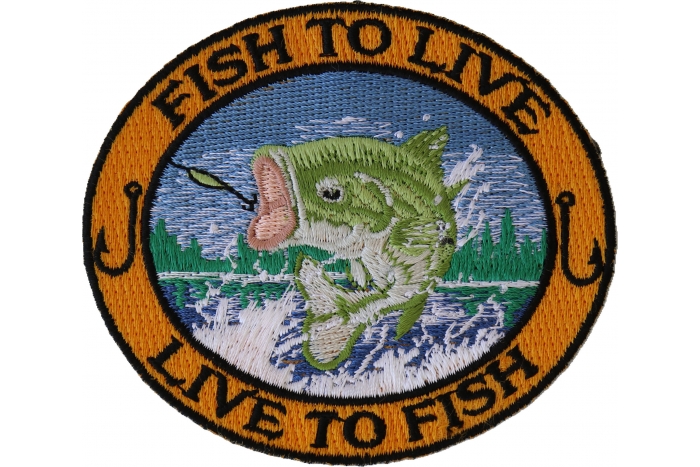 Live to Fish Patch for Sewing or Ironing on to Jackets by Ivamis Patches