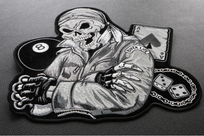 Large Biker Dude Patch for Jackets - Aces 8-Ball Dice by Ivamis Patches