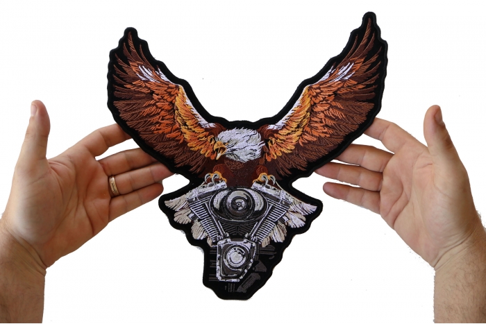 Brown Eagle Over Engine Biker Back Patch | Embroidered Patches by ...