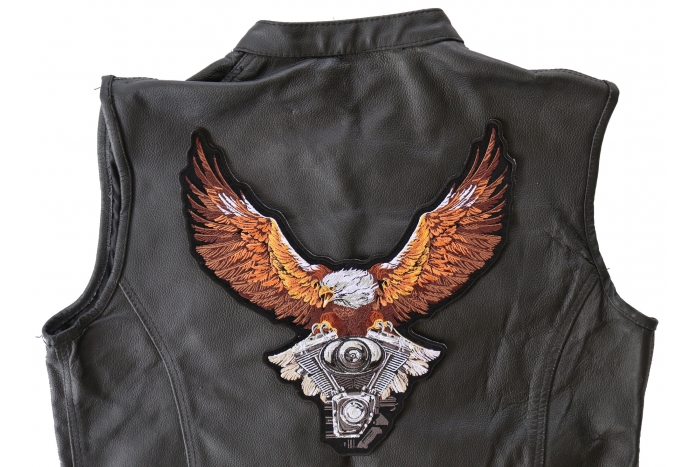 Brown Eagle Over Engine Biker Back Patch | Embroidered Patches by ...