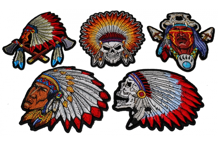 Set of 5 Small Native American Indian Headdress Patches by Ivamis Patches
