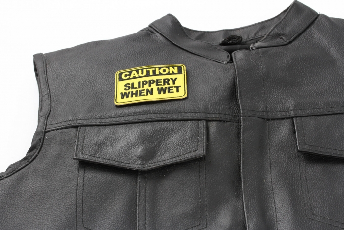 Caution Slippery When Wet Embroidered Patch | Embroidered Patches by ...