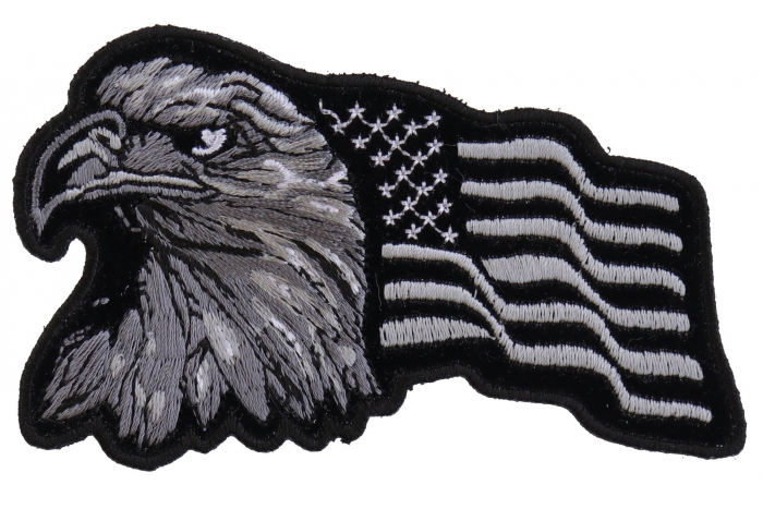 Eagle With Waving Flag Black Silver Patch | US Military Veteran Patches ...