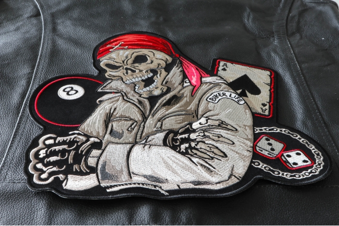Large Biker Guy Patch for Jackets with Aces 8-Ball and Dice by Ivamis ...