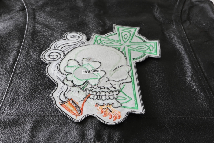 Large Irish Skull Patch for Back of Biker Vests by Ivamis Patches